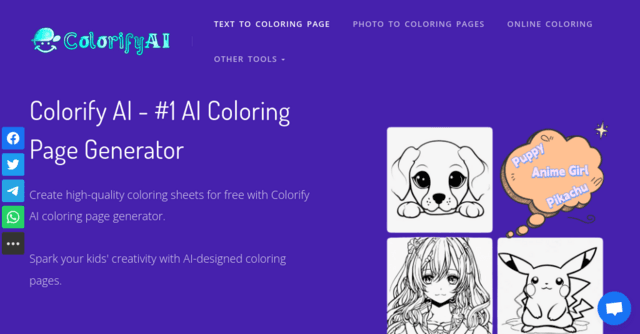 colorify AI - Free AI Coloring pages Creator – Fun & Fast Online Tool | Indie Products